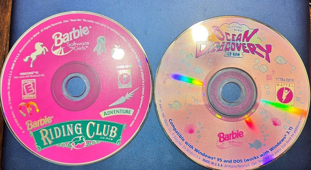 Barbie PC Computer Games CD-ROM Lot of 2 Riding Club and Ocean ...
