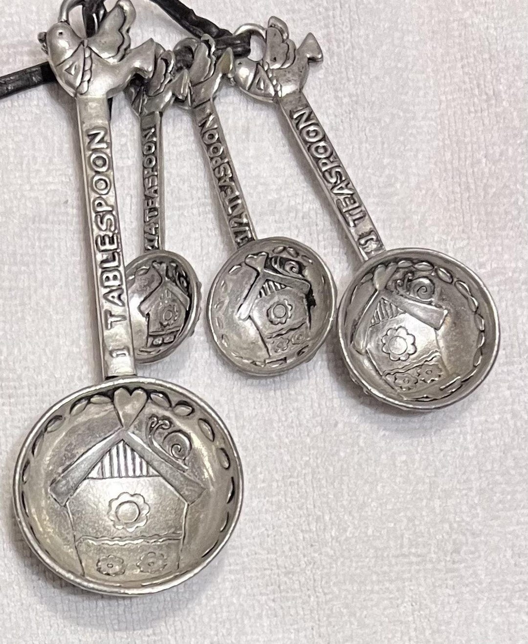 Ganz Set of 4 Measuring Spoons Birdhouse & Birds Pewter 1 Tbl Spn- 1 ...