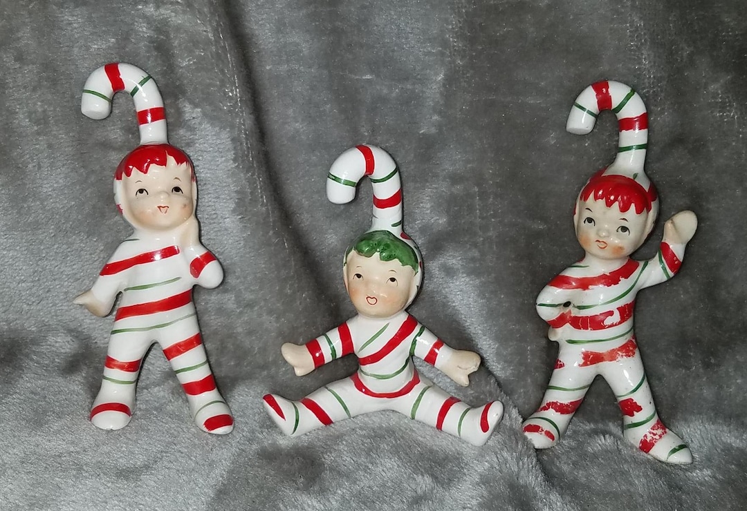 Vintage Geo Z Lefton Set of 3 Pixie Elves Candy Cane Figurines - Etsy