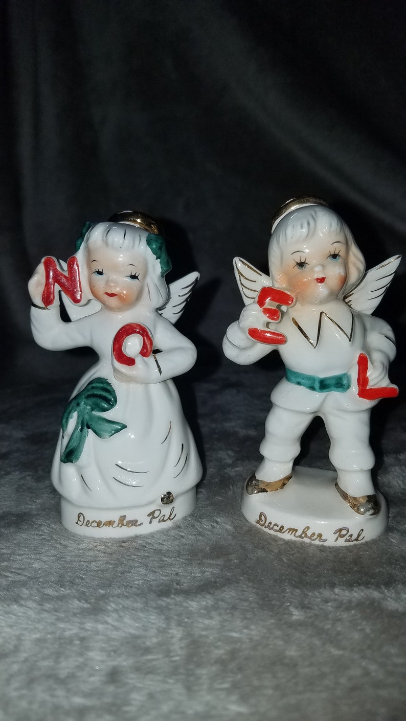 Vintage Lefton NOEL Boy & Girl Figurines December Pal 1600 - Etsy