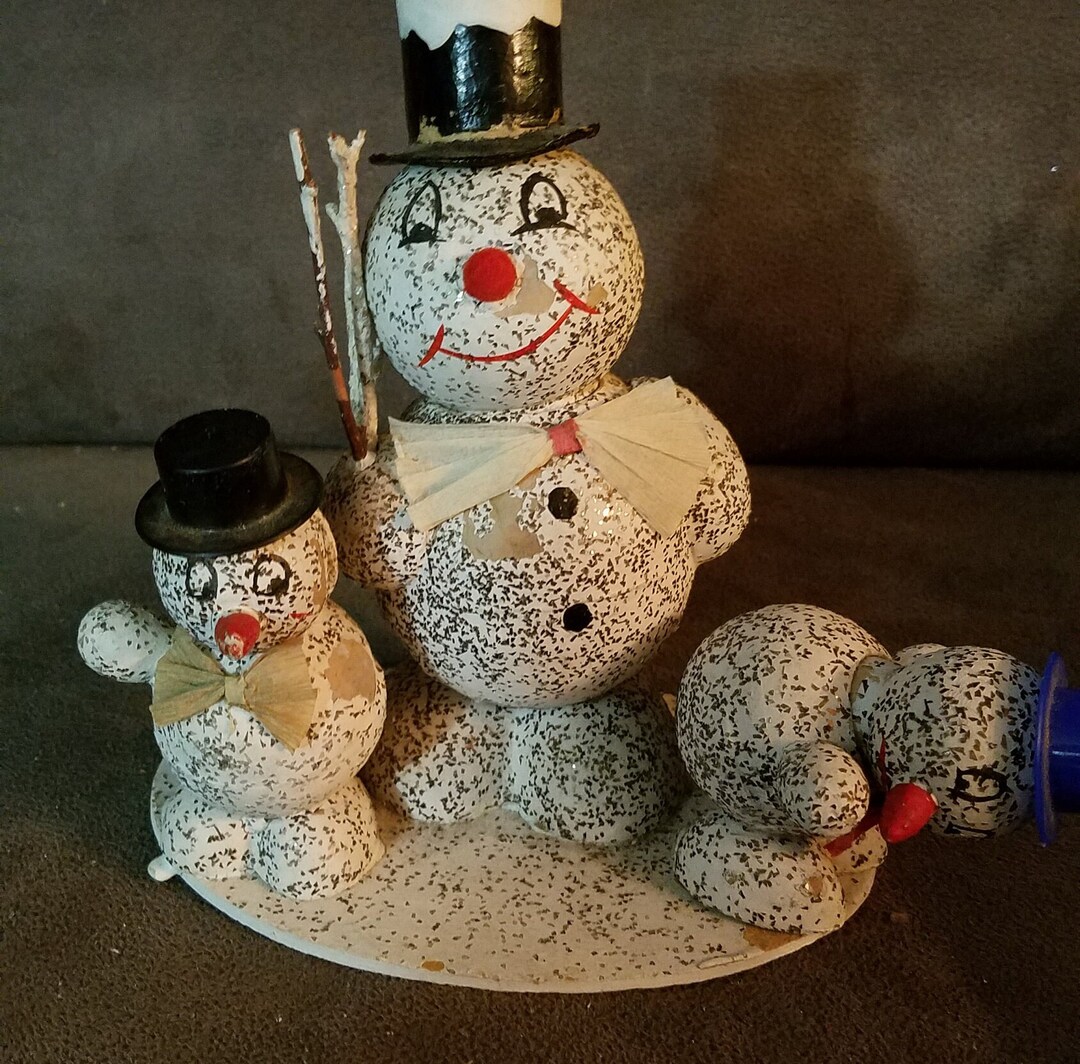 Vintage Paper Mache Set of 3 Snowman Candy Container - Etsy