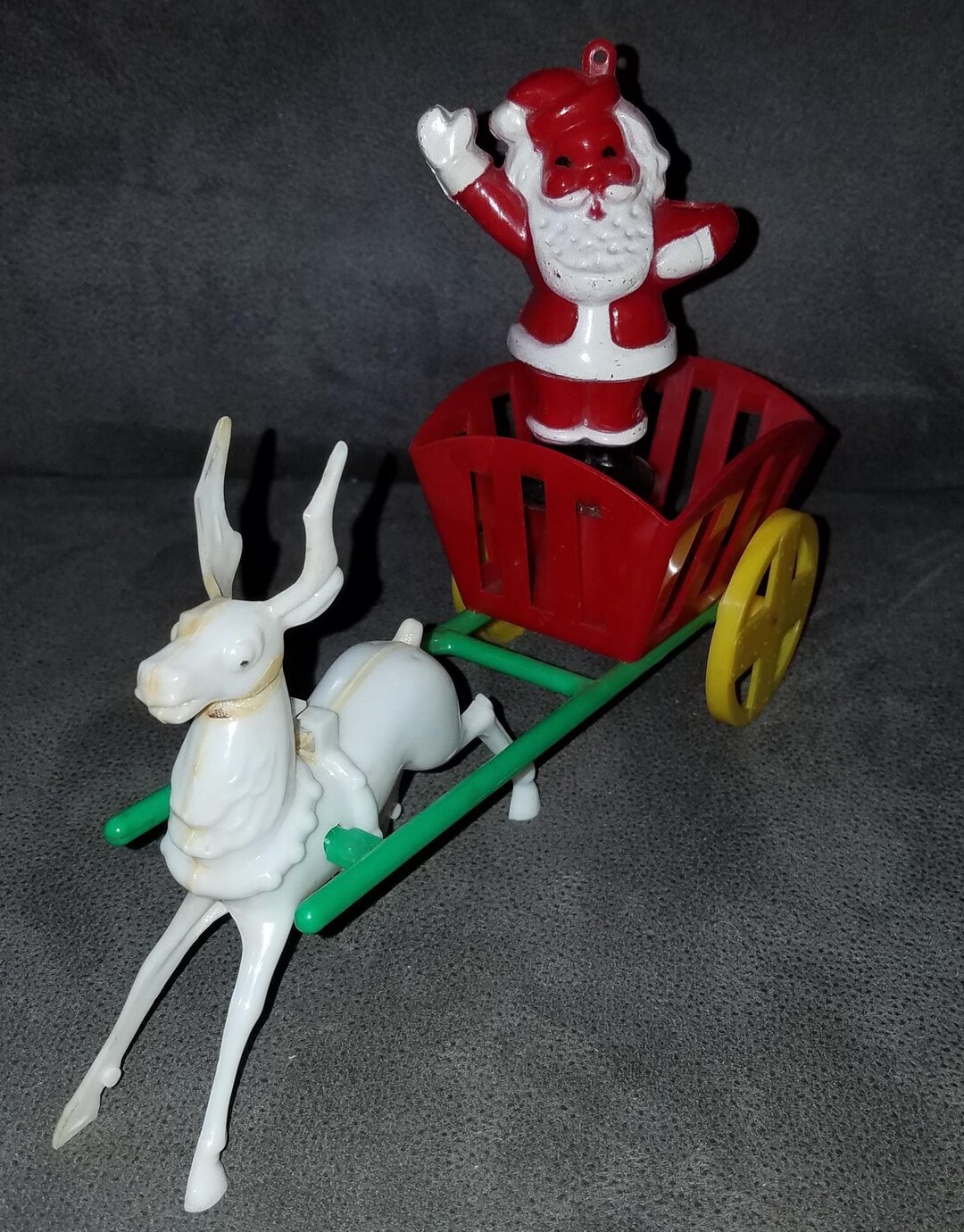 Vintage Plastic Santa in Red Wagon W/yellow Wheels 1 Reindeer - Etsy