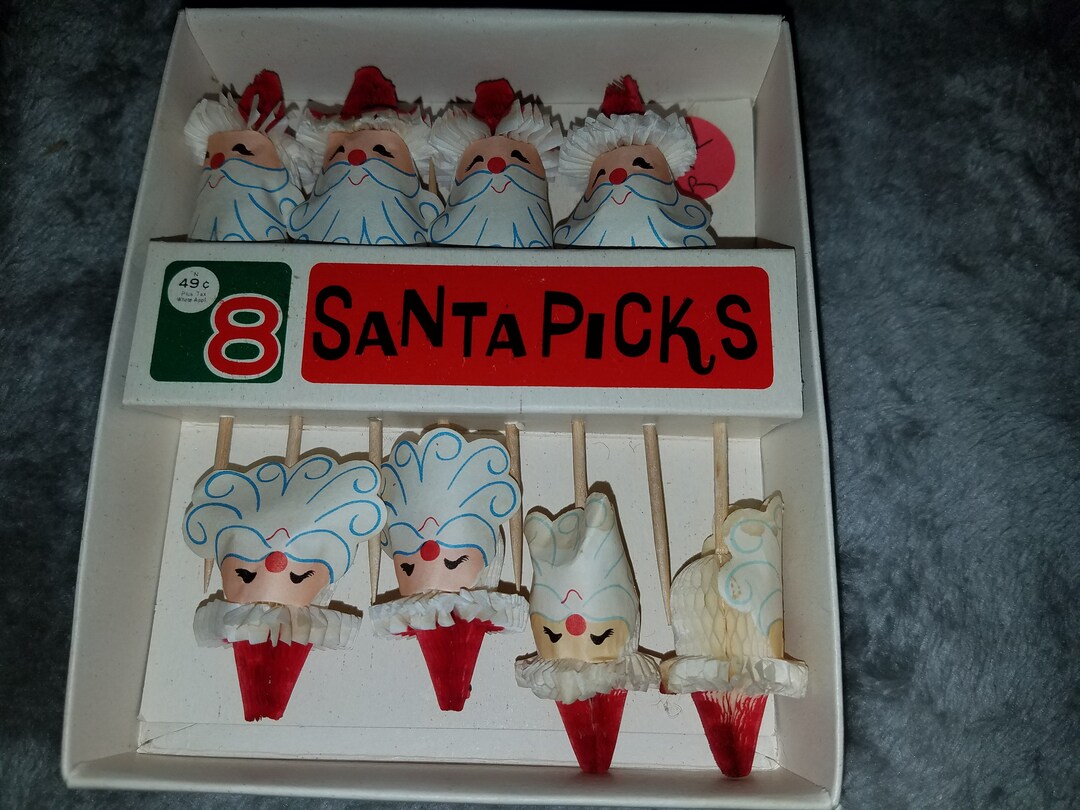 Vintage Set of Santa Picks - Etsy