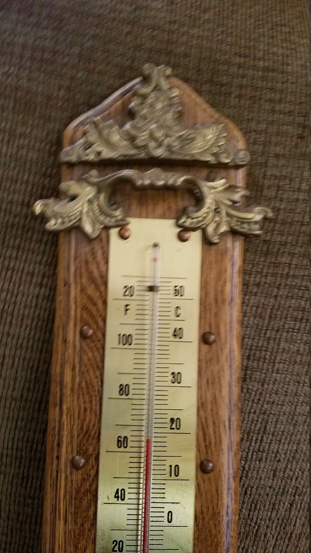 Oak & Brass Wall Therometer - Etsy
