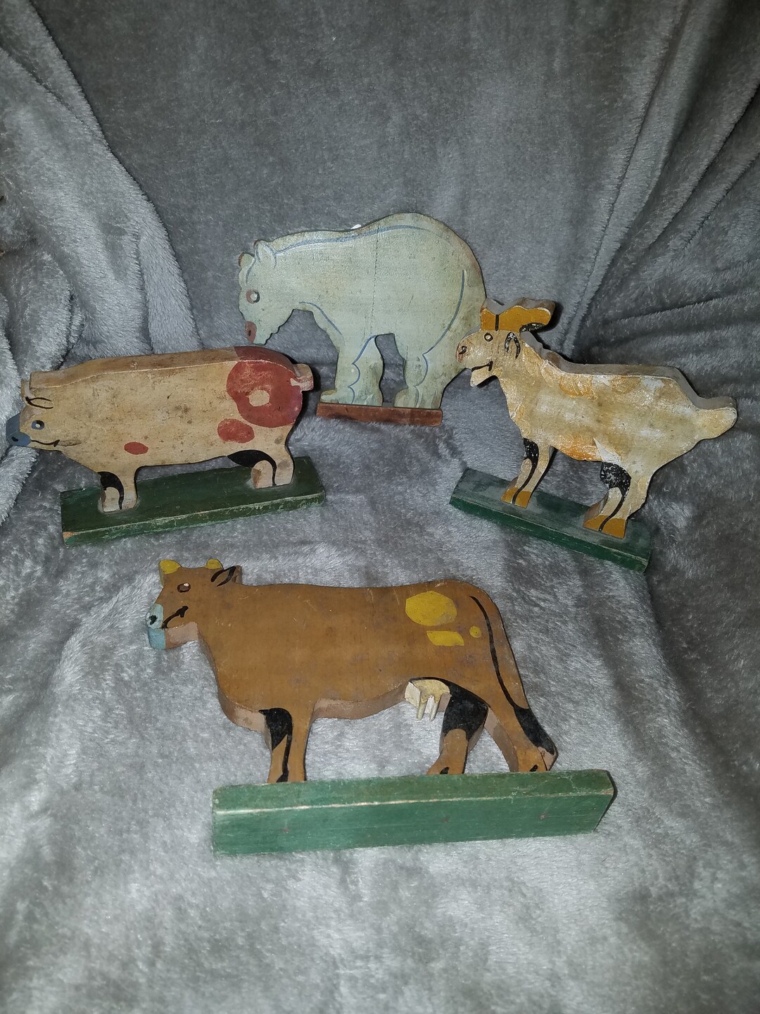Antique Primitive Wooden Stand up Set of 4 Animals - Etsy