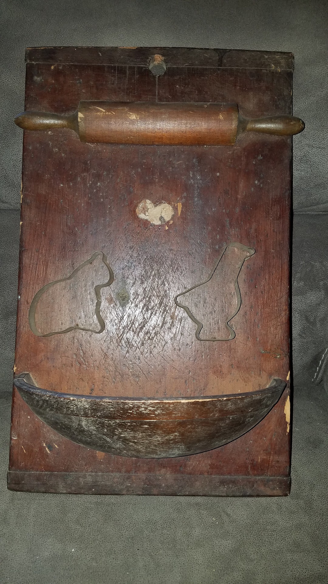 Antique Primitive Wooden Wall Hanging (rolling Pin, Cookie Cutters ...