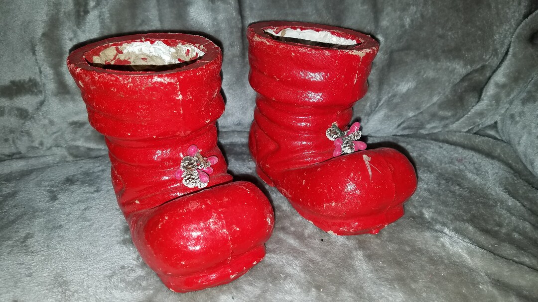 Vintage Set of 2 Paper Mache Christmas Red Boots - Etsy