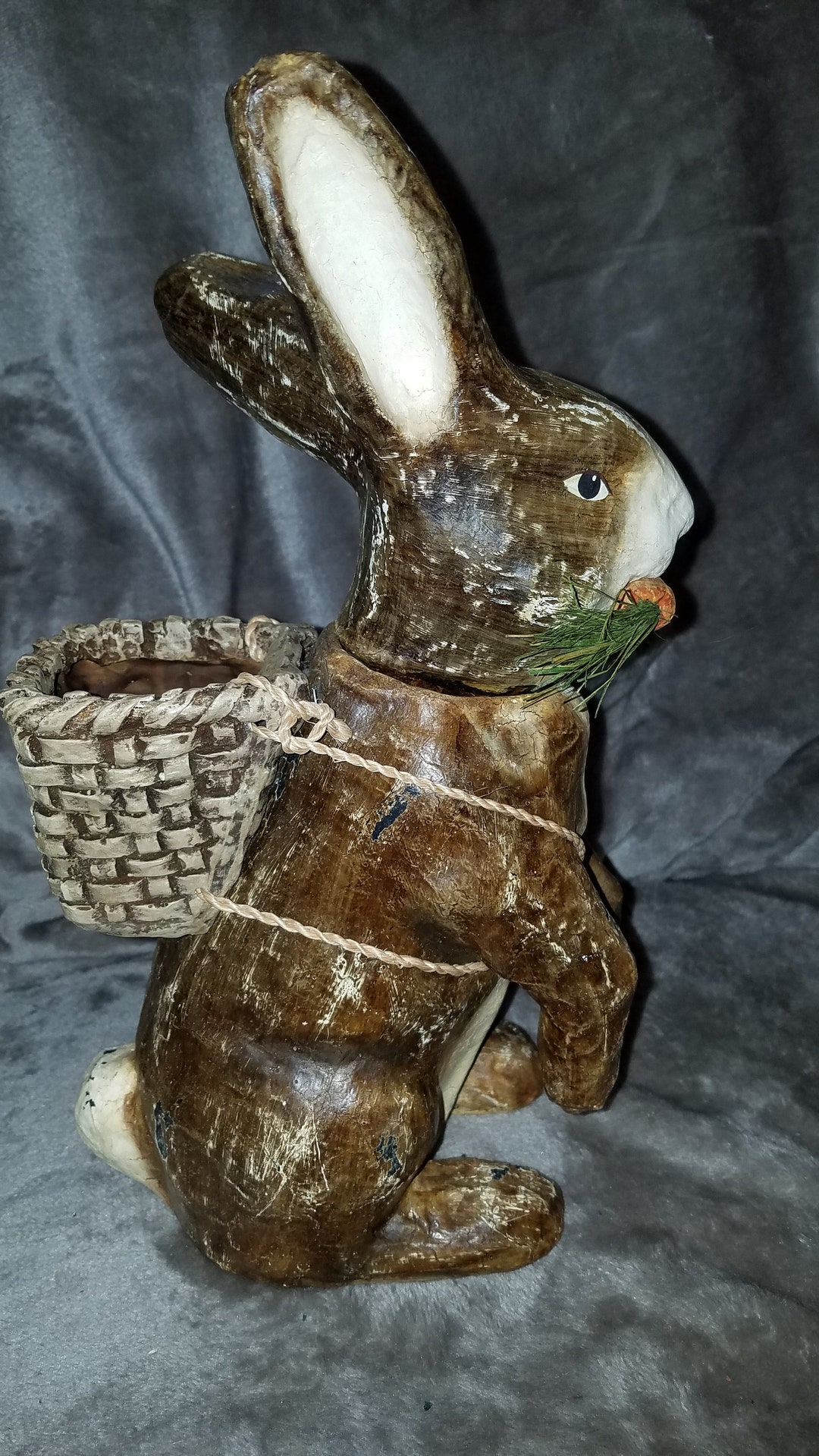 Antique Paper Mache Easter Bunny Candy Container W/basket - Etsy