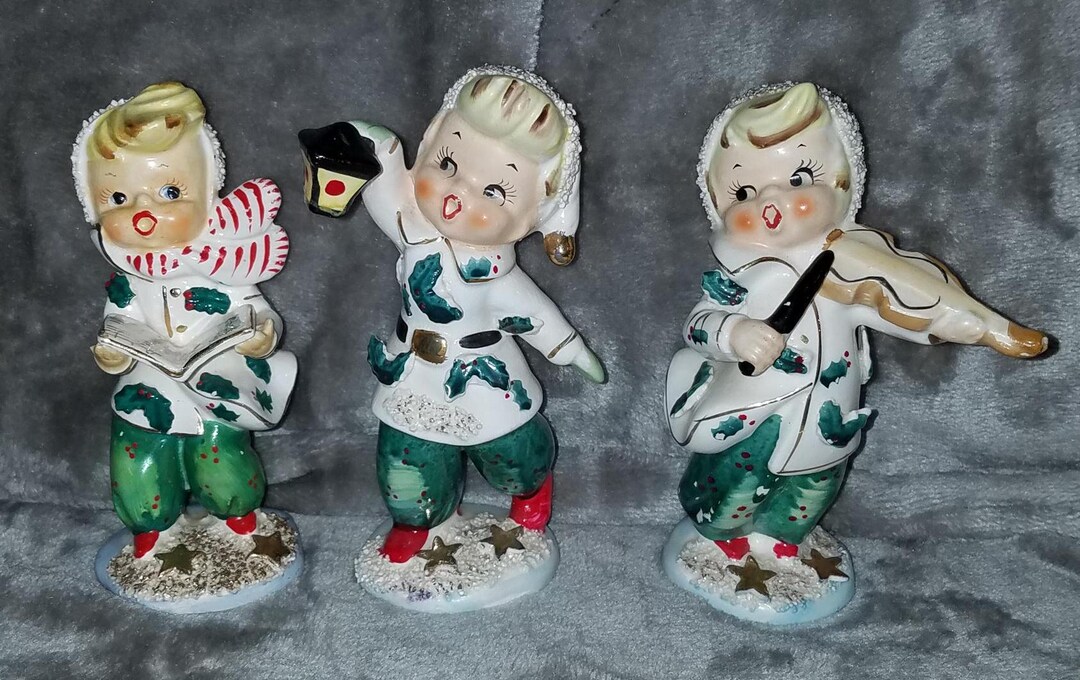 Vintage Geo Z Lefton 1957 Trio of Holly Christmas Carolers (lantern ...