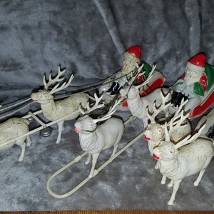 Vintage Set of 3 Celluloid Santa Sleigh & Reindeers - Etsy