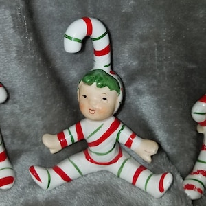 Vintage Geo Z Lefton Set of 3 Pixie Elves Candy Cane Figurines - Etsy