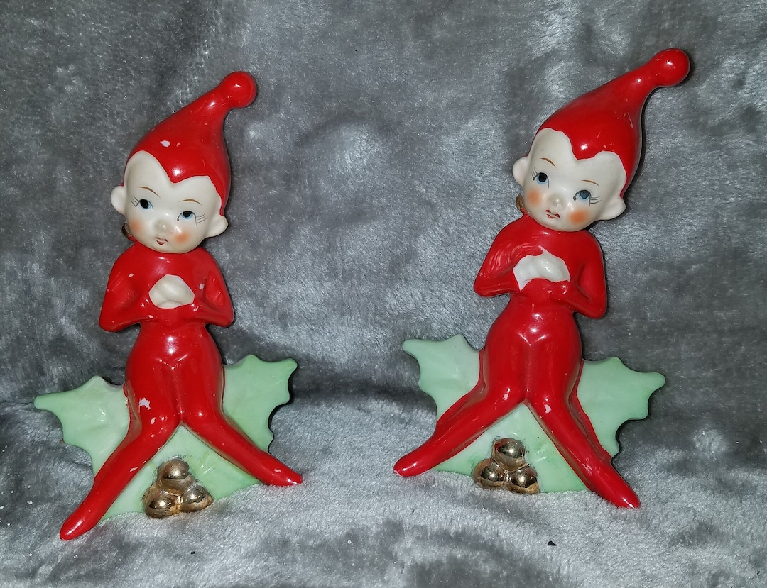 Vintage Set of 2 Christmas Red Elves - Etsy