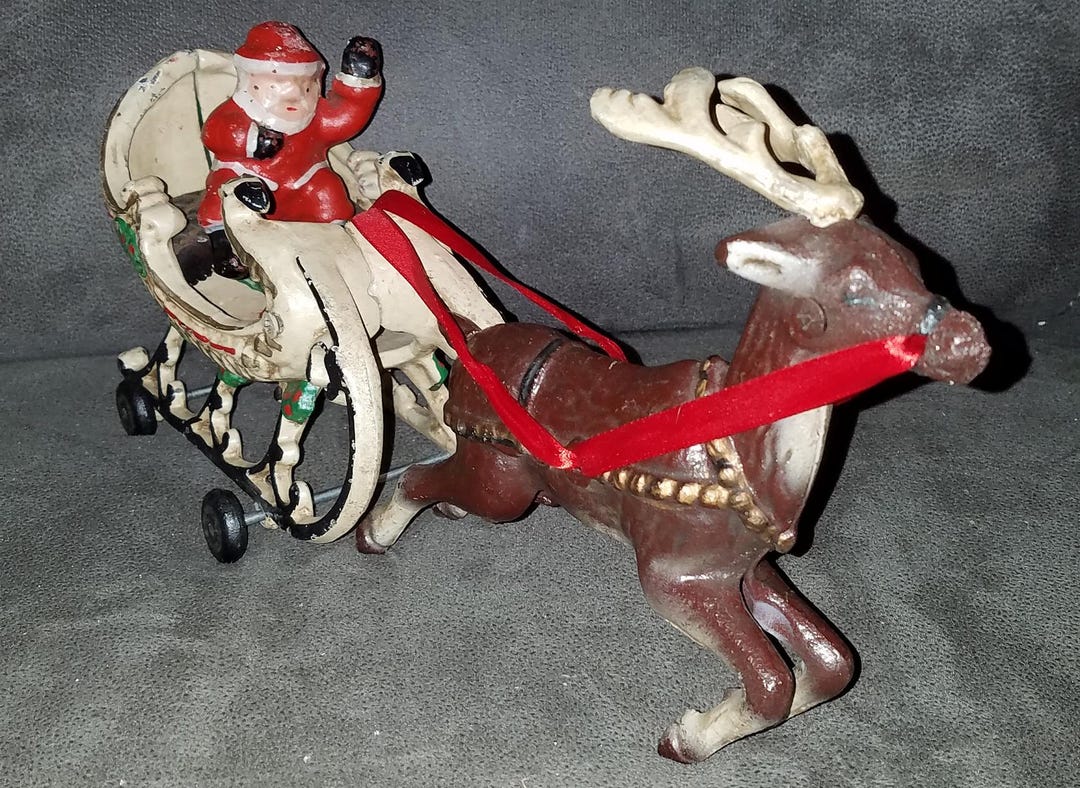 Vintage Cast Iron Santa Sleigh Reindeer - Etsy