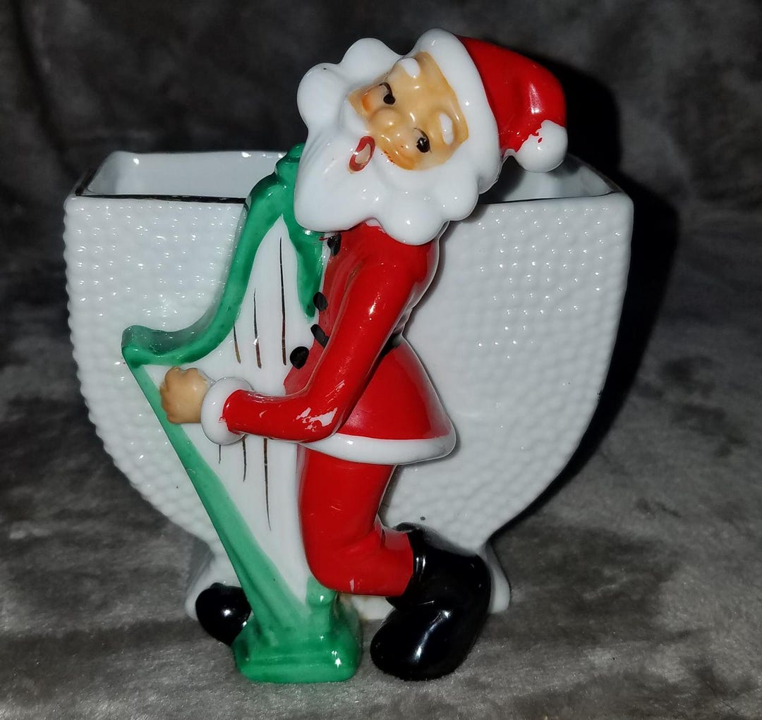 Vintage Santa Playing Harp Planter - Etsy