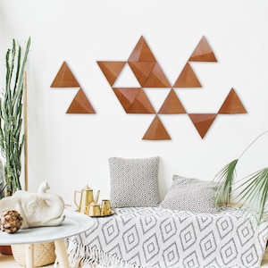 Triangles Wood Wall Art, Set of 12 3D Tiles - Etsy