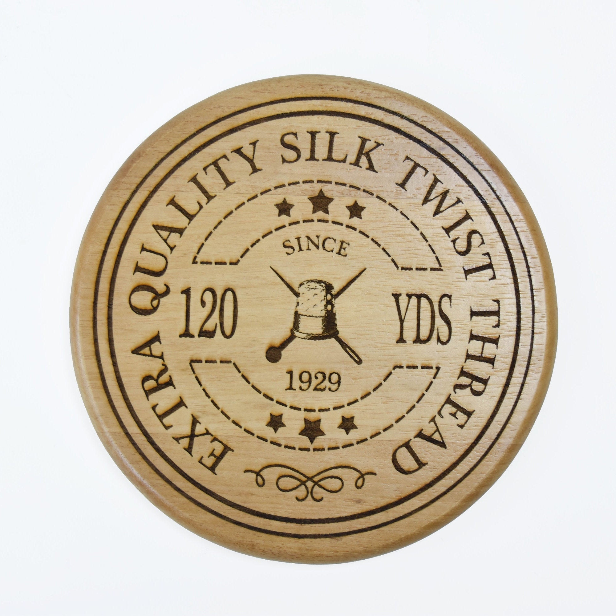 Gift for sewer Round wood vintage thread spool label laser | Etsy