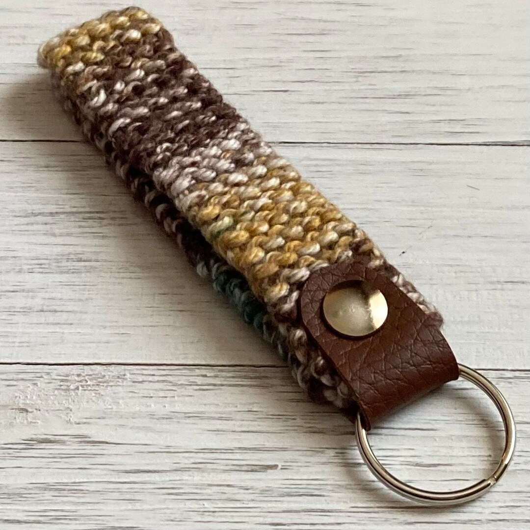 Keychain Wristlet / Handknit Wristlet / Key Fob / Leather Wristlet ...