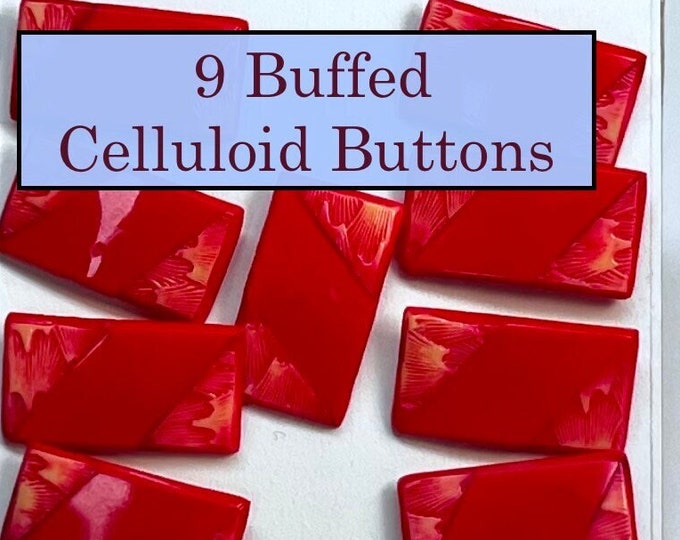 Set of 9 Large Buffed Celluloid Buttons 1-7/16 Art Deco Red Rectangle ...