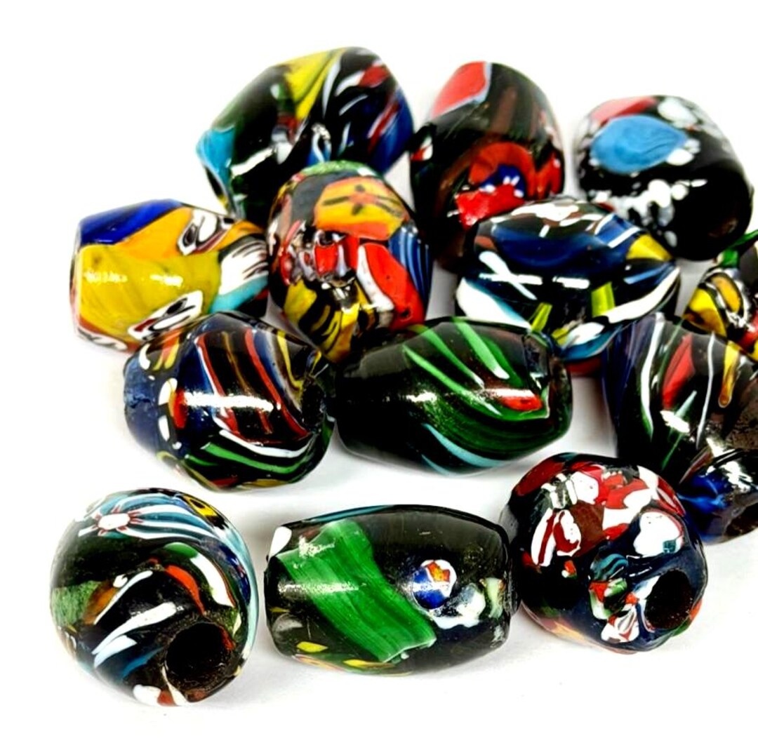 15 Pc Glass Trade Bead Lot - Hand Crafted Lampwork - Bright Abstract ...