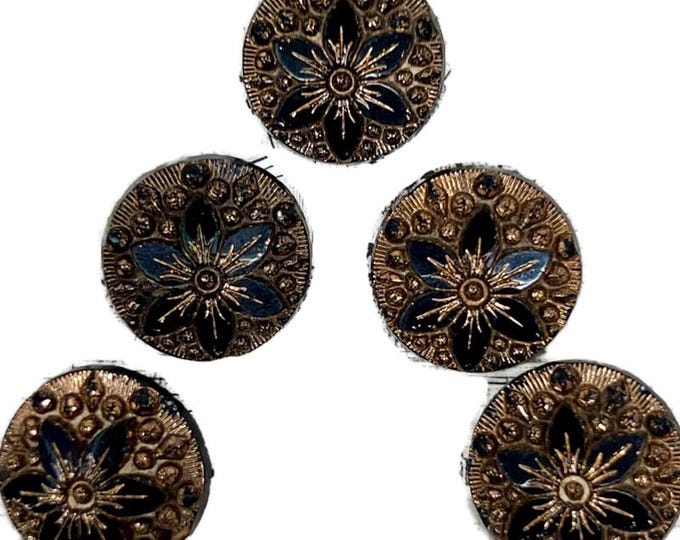 5 Pc. Set Antique Victorian Black Glass Gold Luster Buttons - Metal ...