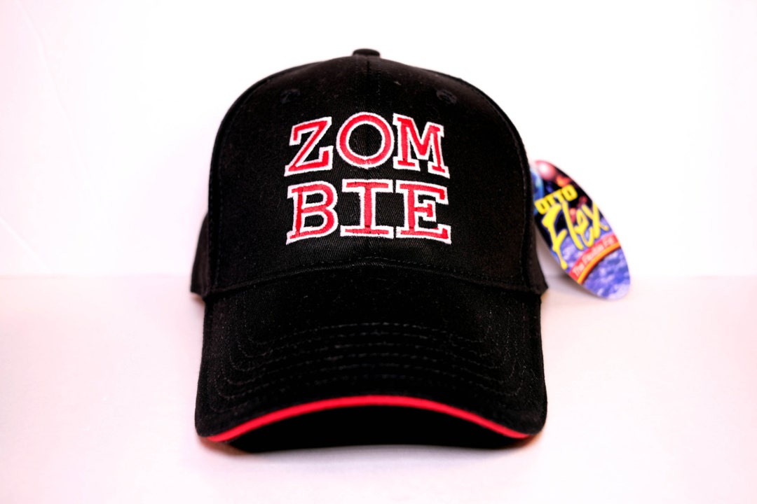 ZOMBIE 6 Panel Flexible Fitted Cap (size L/XL Only). Embroidered Black ...