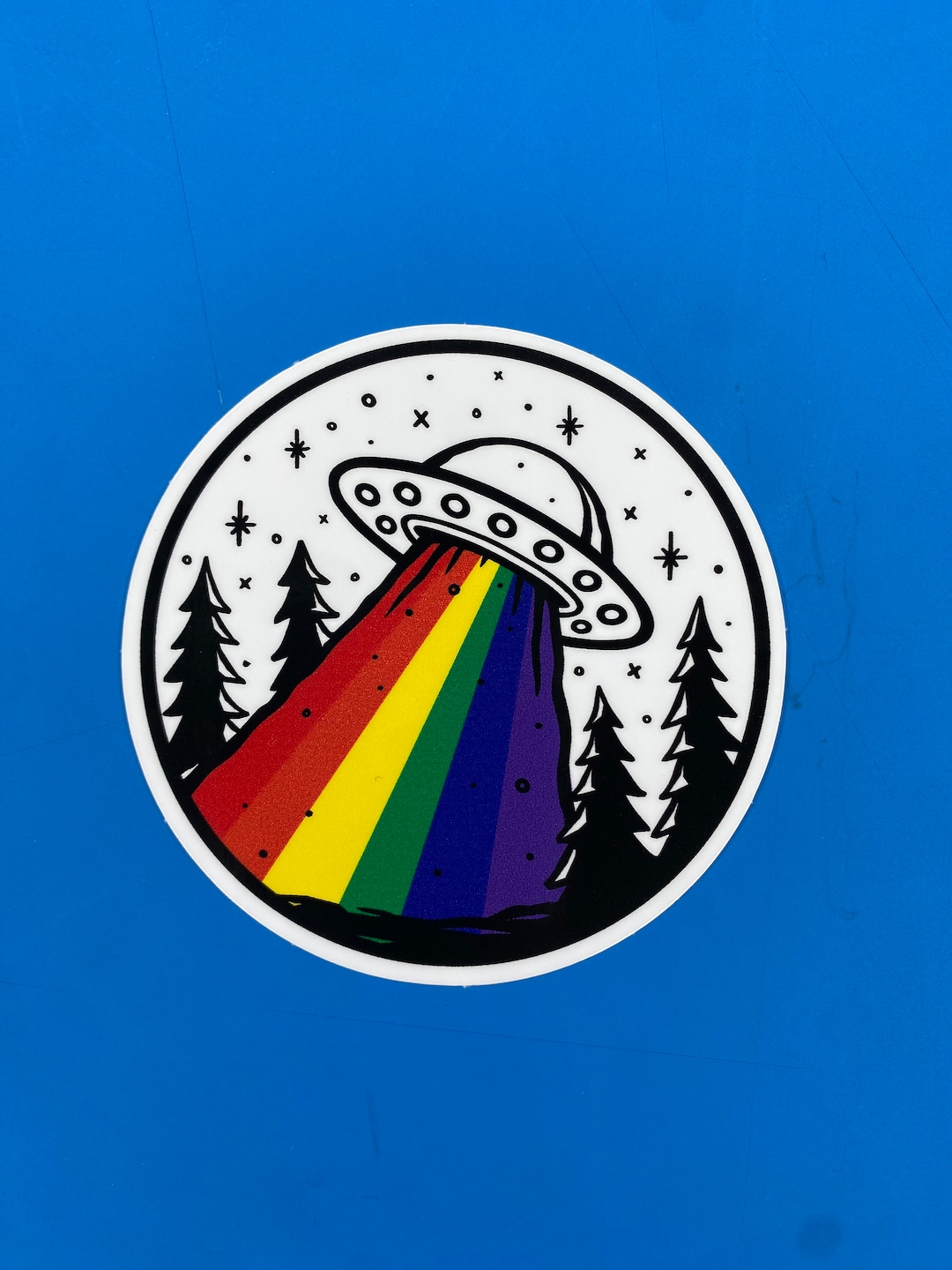 Pride Flag UFO Rainbow Beams LGBTQAA Sticker Waterproof, Weather-proof ...