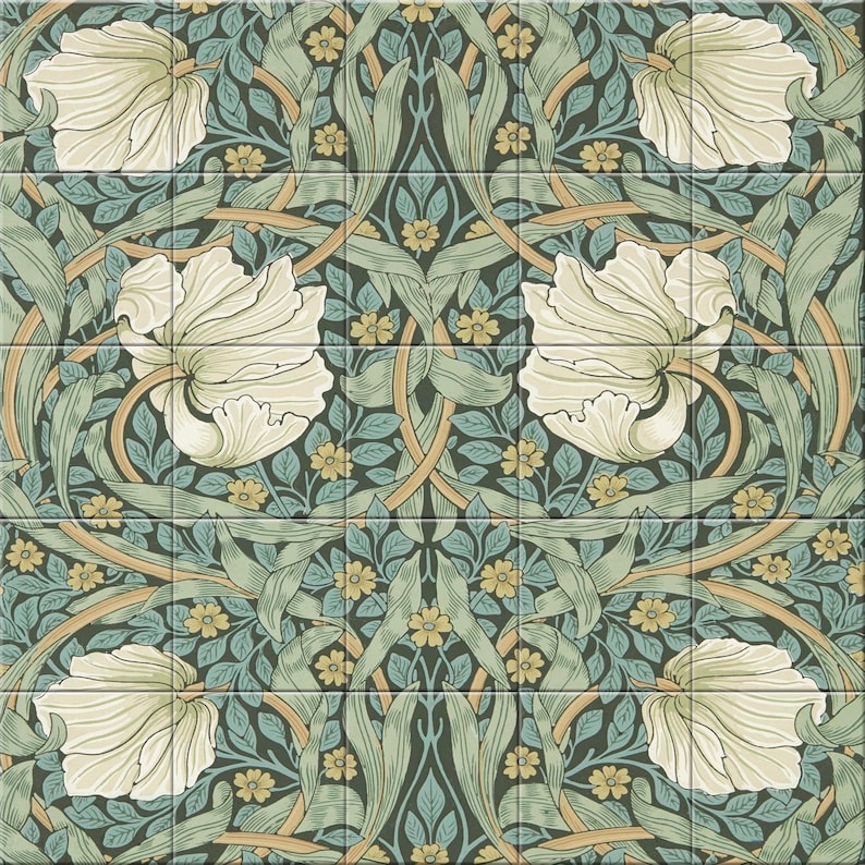 Lovely William Morris Floral Illustration ceramic tile mural | Etsy
