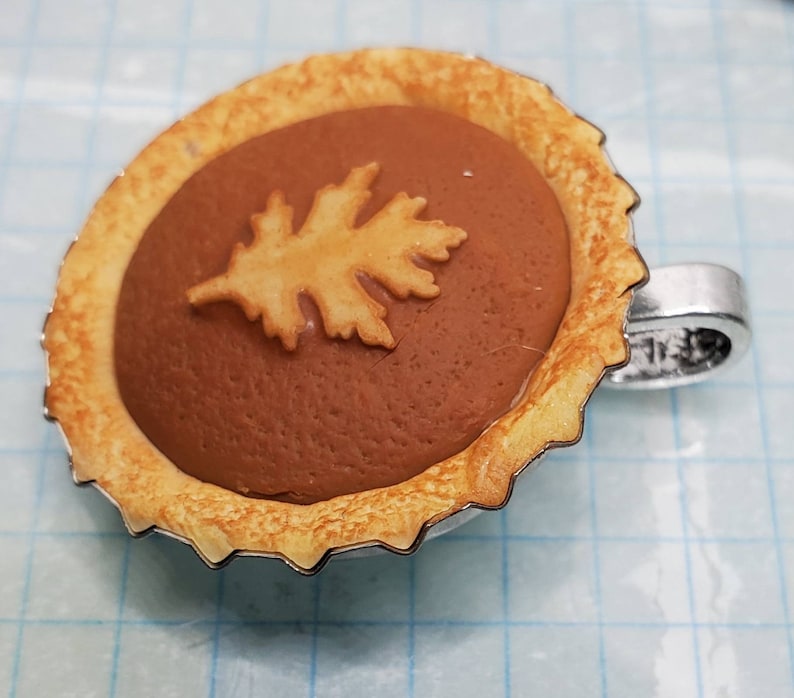 Pumpkin Pie With Pastry Leaf, Necklace, Thanksgiving Dessert, Polymer ...