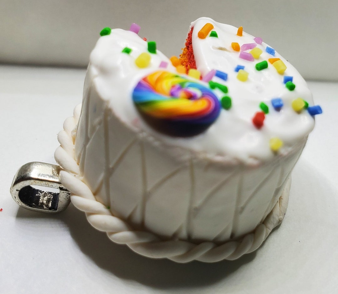 Rainbow Cake Charm: Polymer Clay Miniature Food Jewelry - Etsy