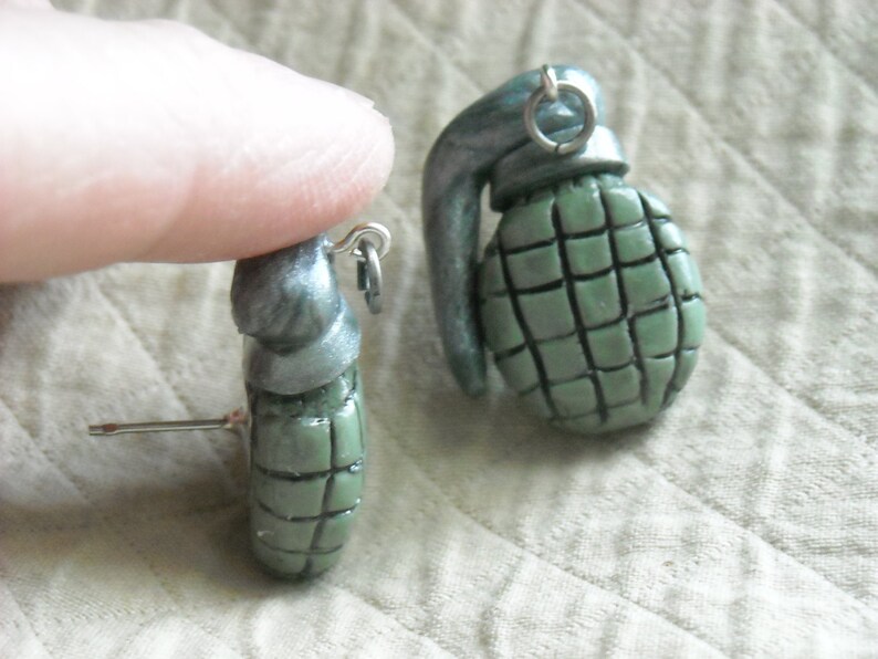 Hand Grenade Post Earrings Polymer Clay Army Green Gift - Etsy