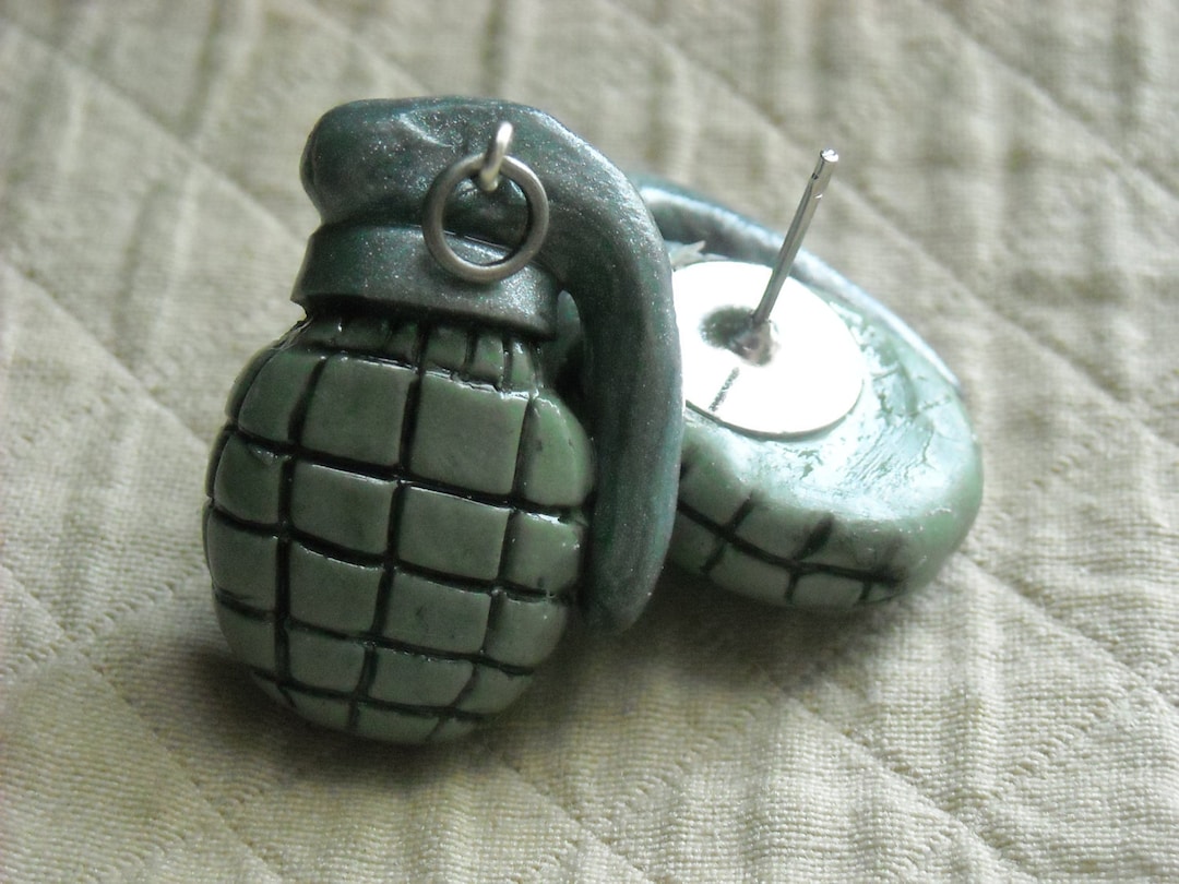 Hand Grenade Post Earrings Polymer Clay Army Green Gift - Etsy