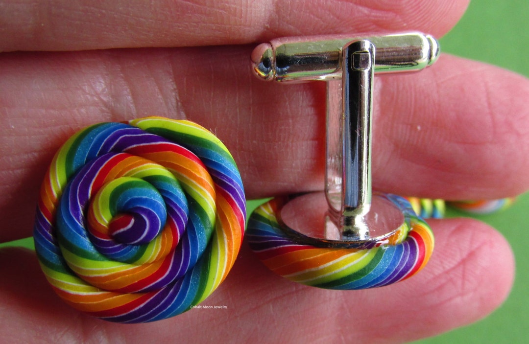 Rainbow Lollipop Cufflinks: Handmade Polymer Clay Swirl - Etsy