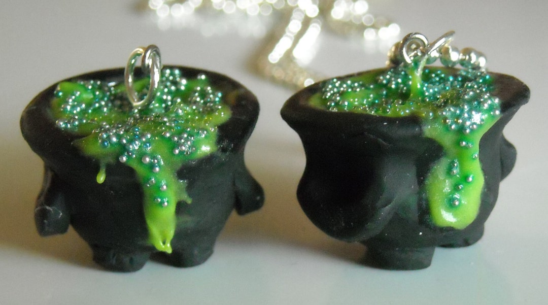 Witch Cauldron Necklace: Handmade Polymer Clay Halloween Charm - Etsy