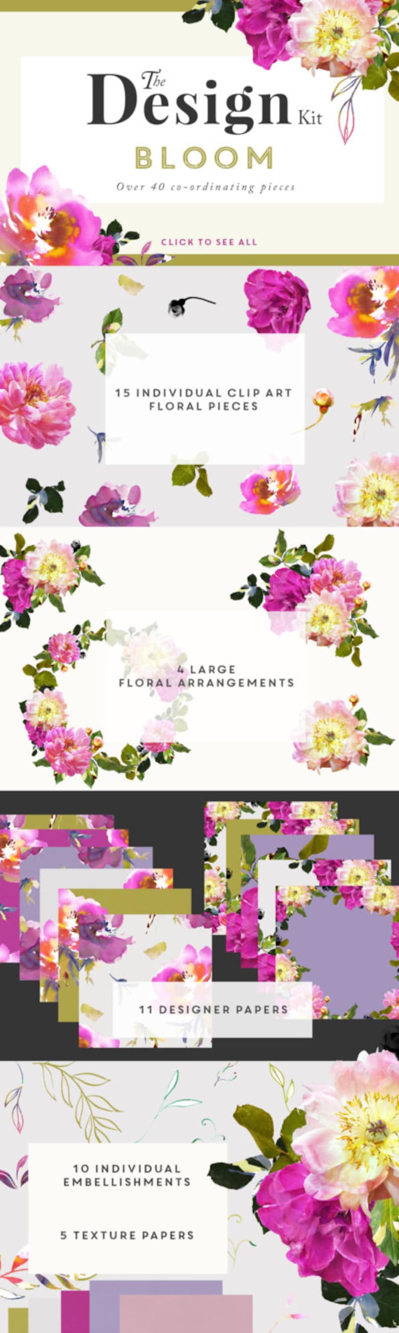 Bloom | Design Kit | Flower Watercolour Clip Art | Purple Clematis ...