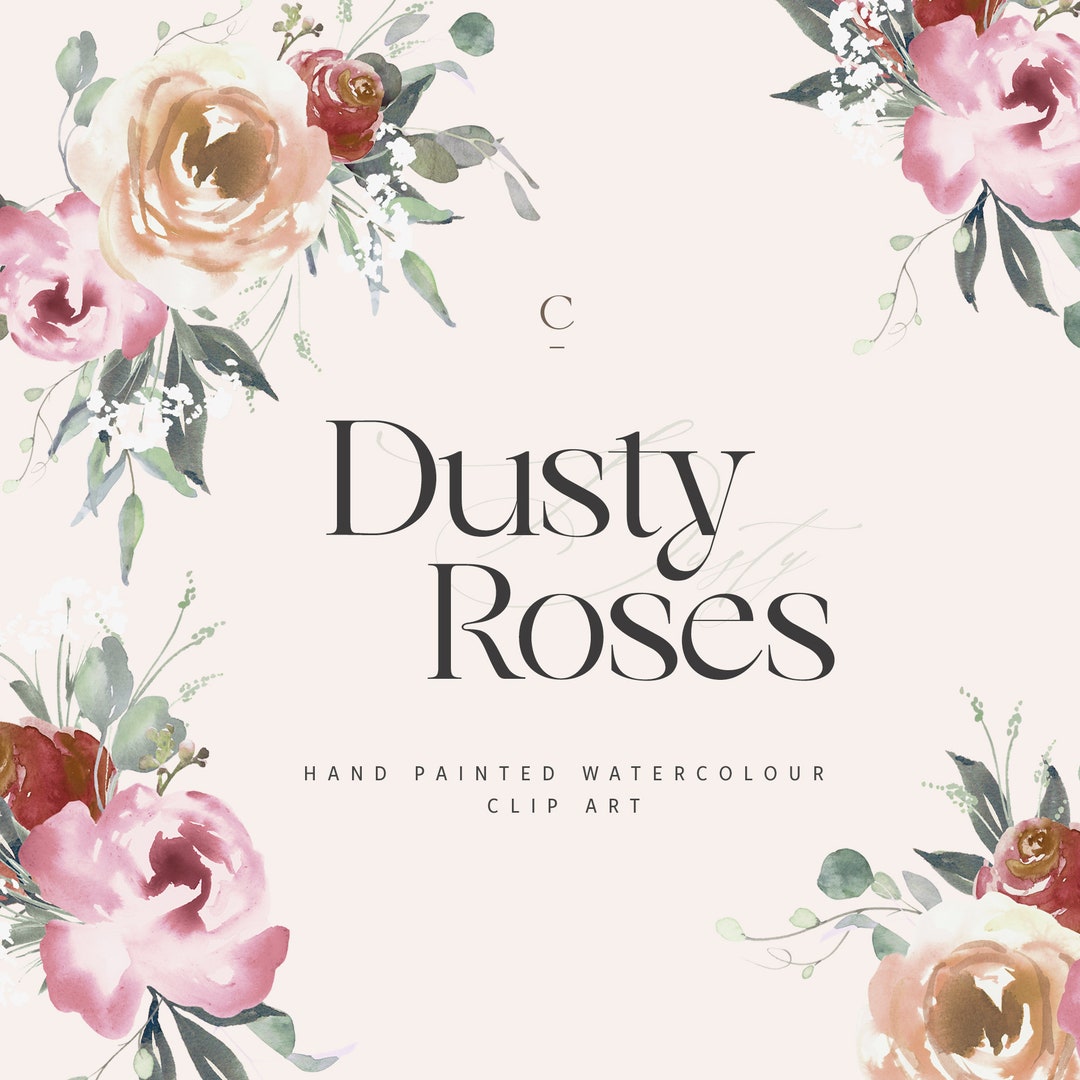 Dusty Roses Floral Clip Art Set, Dusty Floral Watercolor Wedding ...
