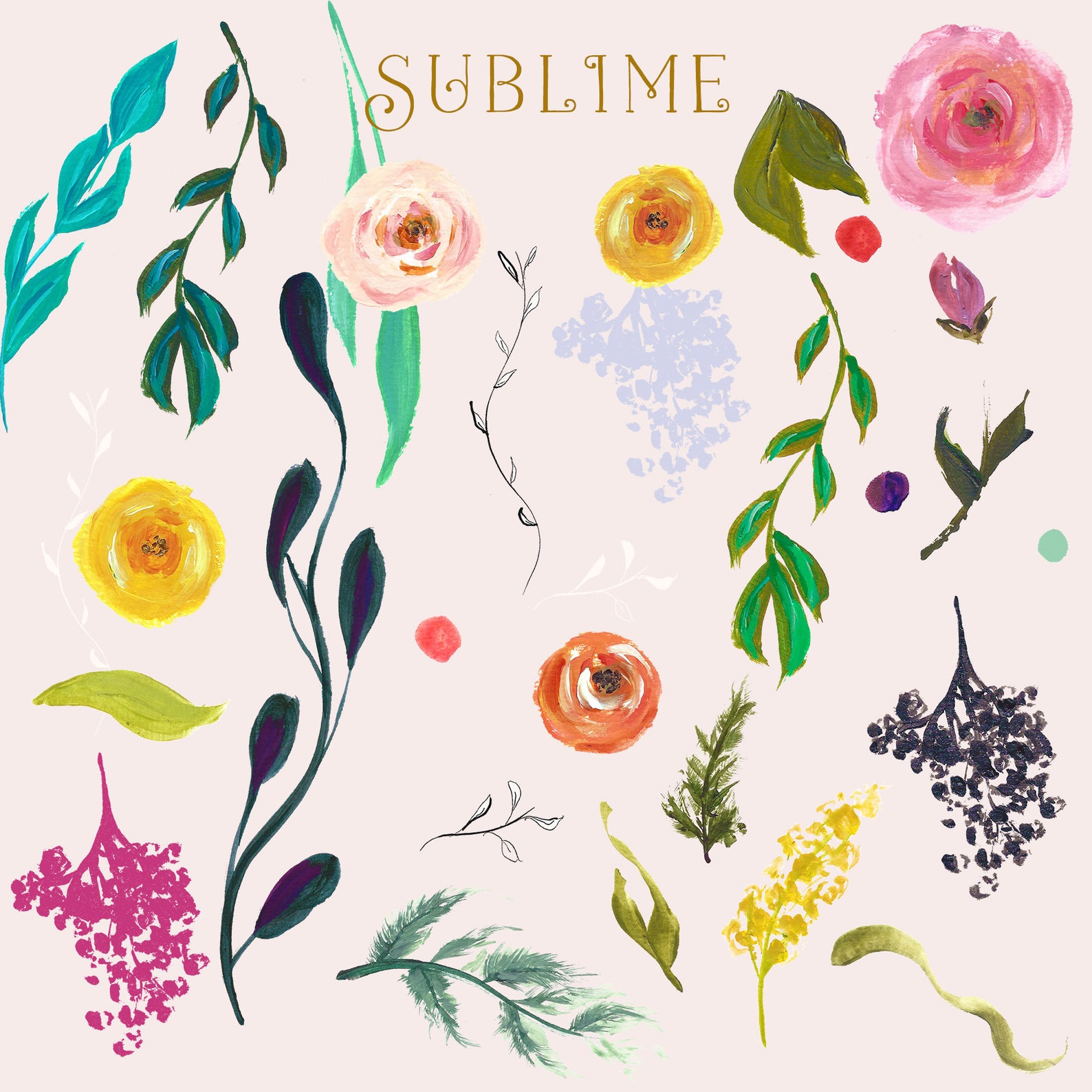 Sublime Hand-painted Flower Clip Art Collection Roses | Etsy