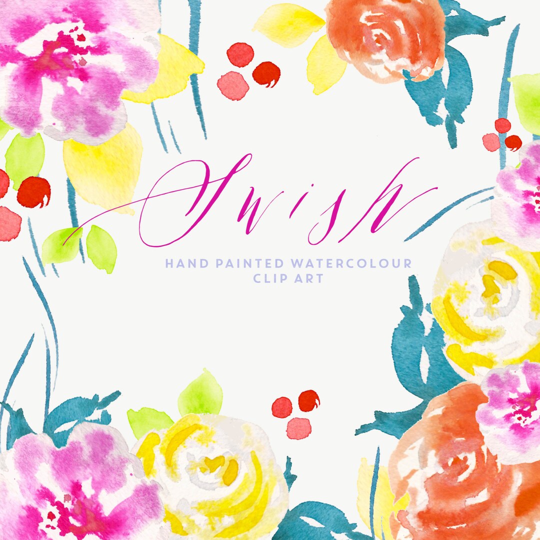 Swish Hand-painted Watercolour Flower Clip Art Vivid Peonies Poppies ...