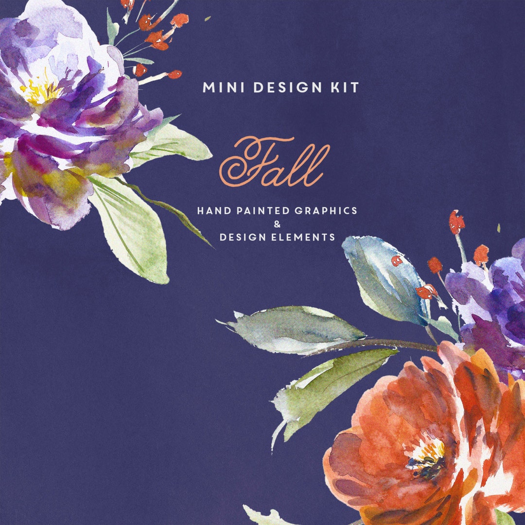 Hand Painted Watercolor Clipart, Fall Floral Clip Art, Autumn Clipart ...