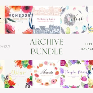 Archive Bundle, Watercolor Clip Art Bundle, Floral Clipart Bundle ...