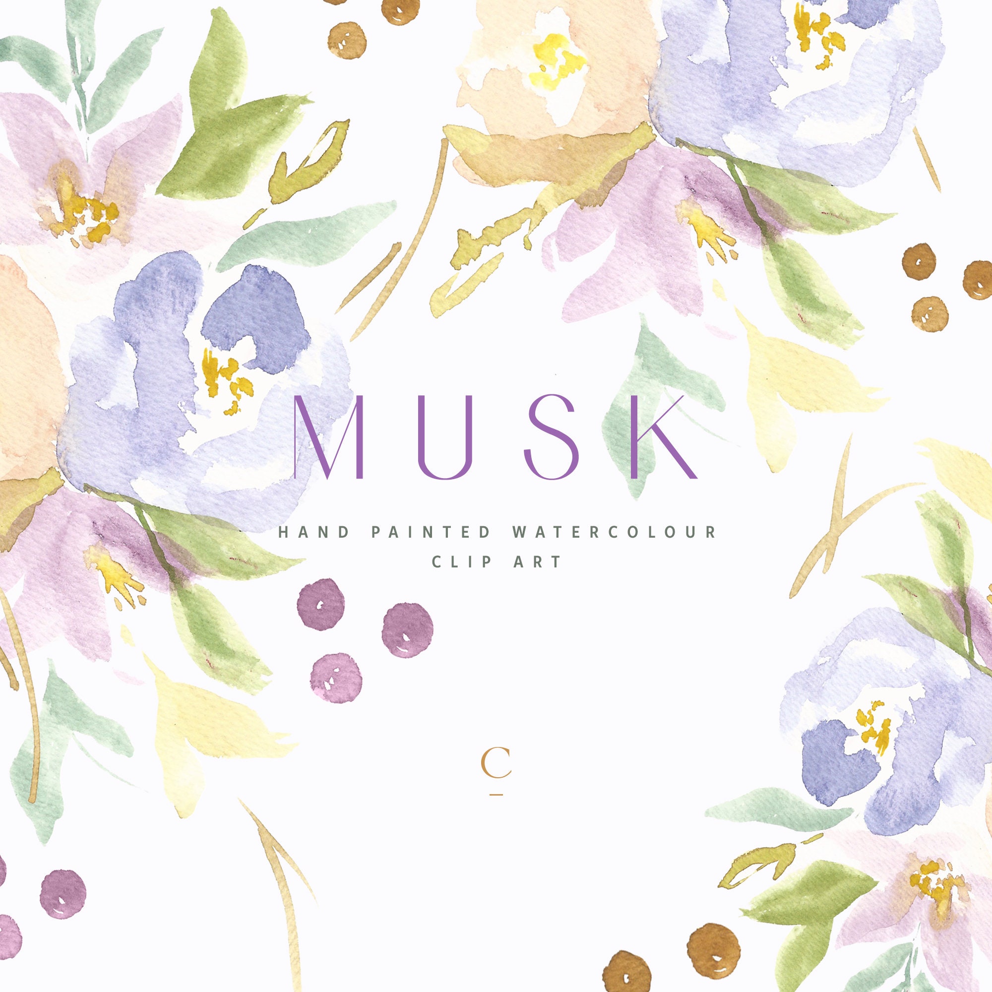 Musk | Watercolour Flower Clip Art | Hand-painted Graphics | Purple ...