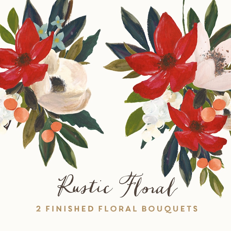 Rustic Floral Bouquets Flower Clip Art Watercolour and - Etsy UK