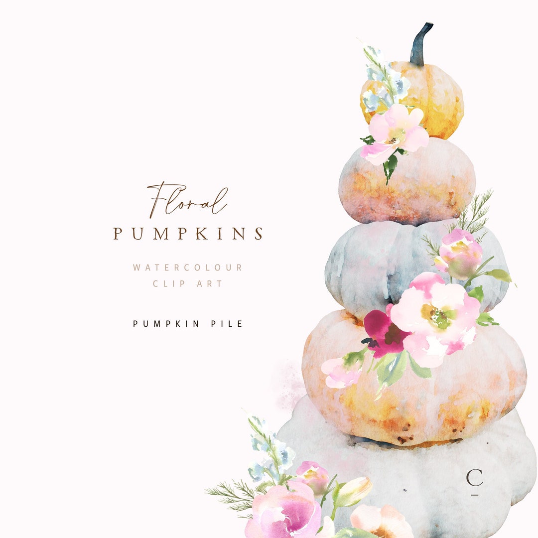 Watercolor Pumpkin Clipart, Floral Pumpkin Collection, Pumpkin Stack ...