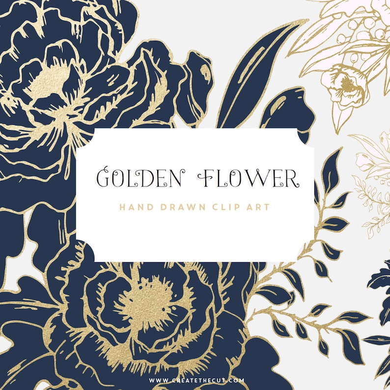 Golden Flower Hand-drawn Gold Clip Art Create the Cut | Etsy UK
