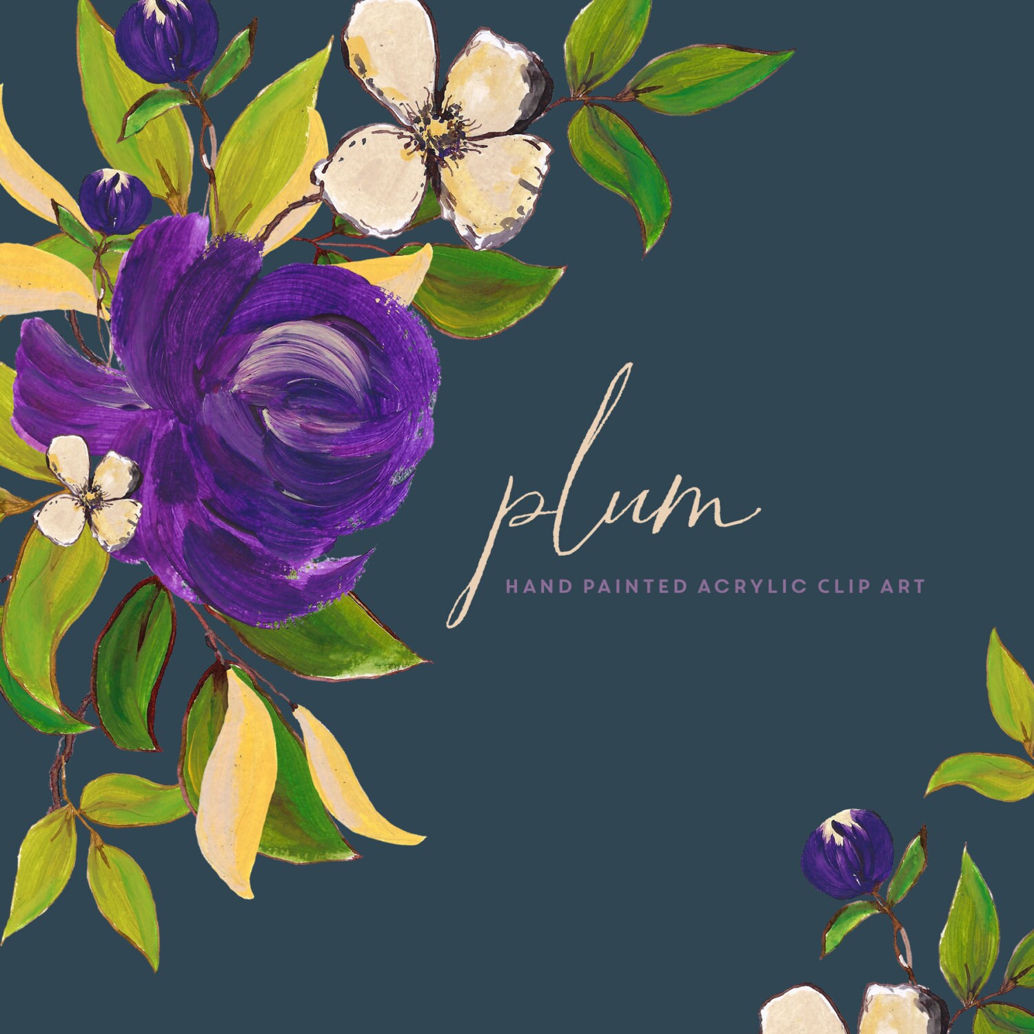 Plum | Flower Clip Art | Hand-painted Acrylic Graphics | Purple ...