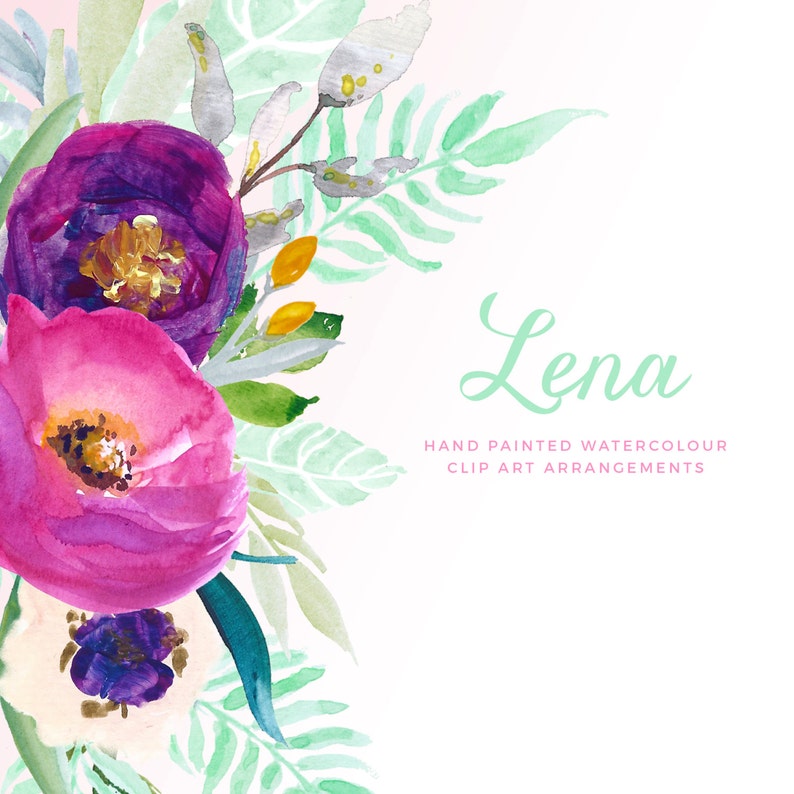 Lena | Hand-painted Watercolour Floral Clip Art | Finished Floral ...