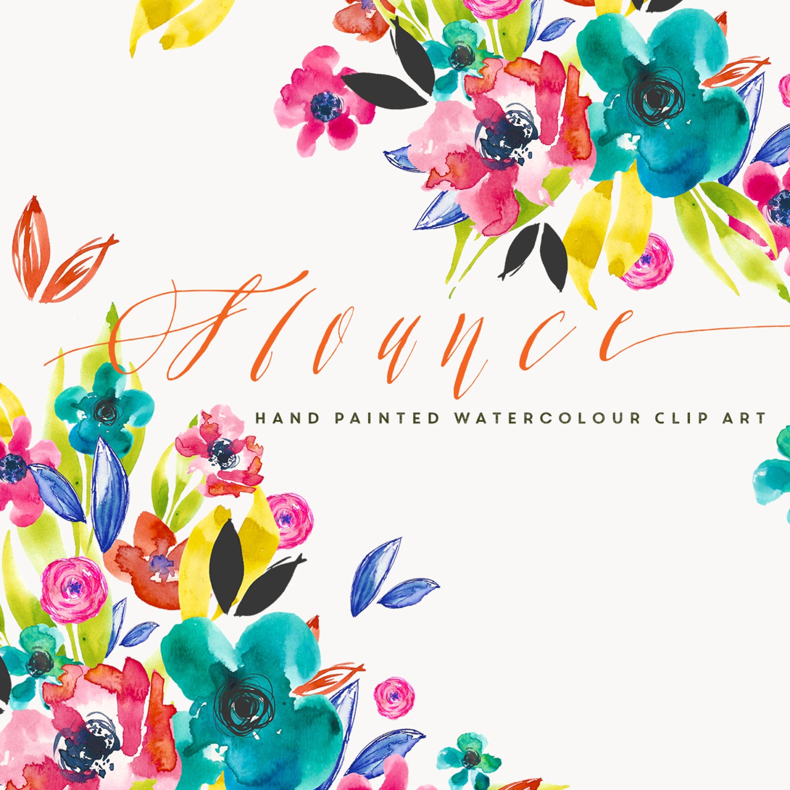 Hand Painted Watercolor Clipart Flower Clipart Floral - Etsy