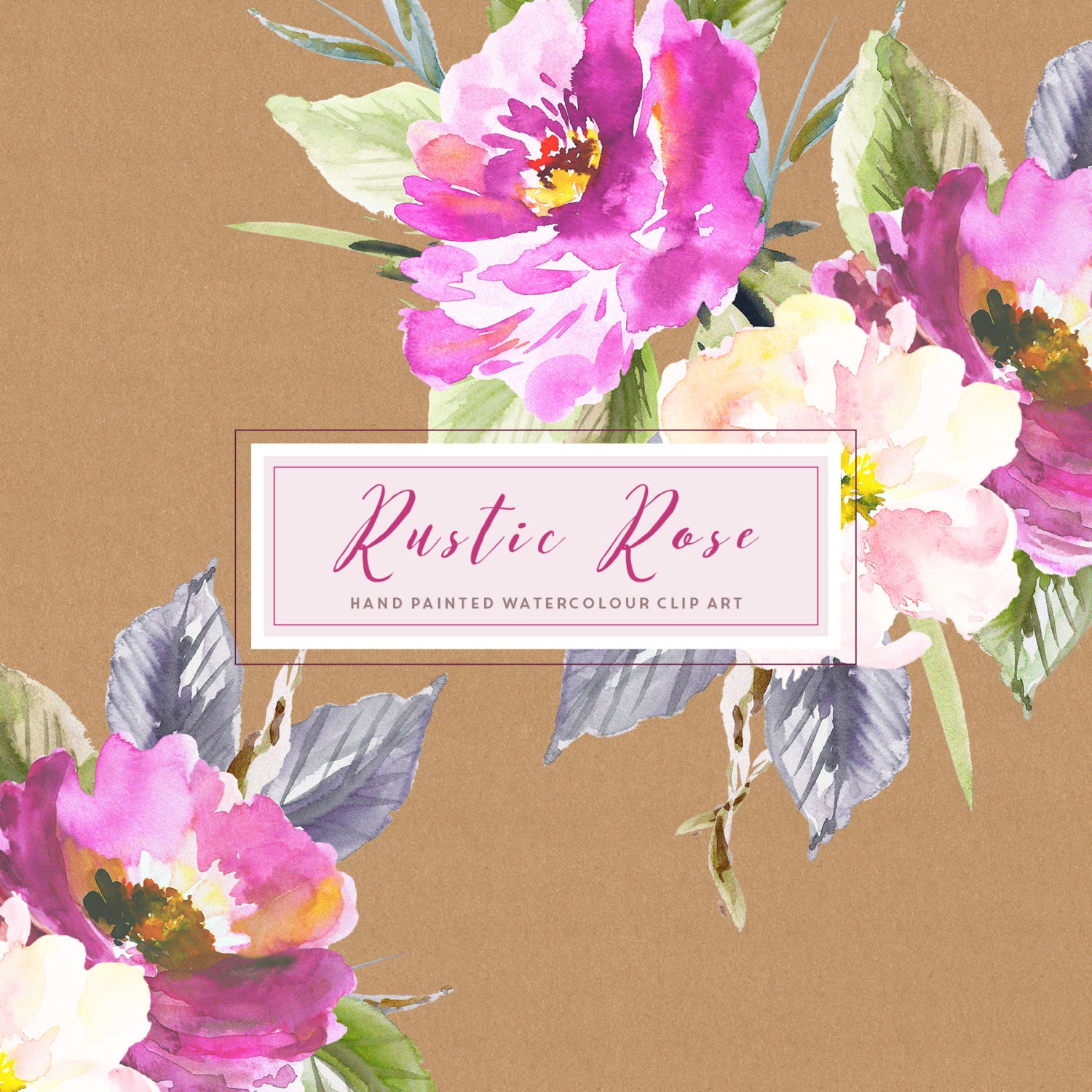 Rustic Rose Hand-Painted Flower Clip Art Collection Rugosa | Etsy