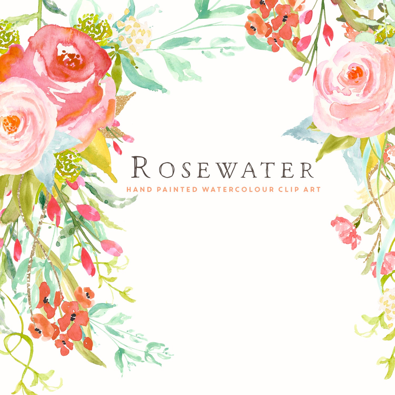 Rosewater Watercolour Flower Clip Art Collection | Etsy