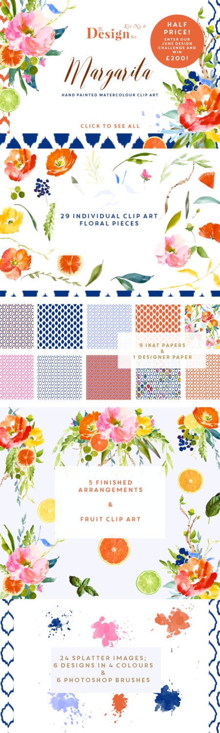 Margarita Design Kit Hand-painted Watercolour Floral Clip - Etsy