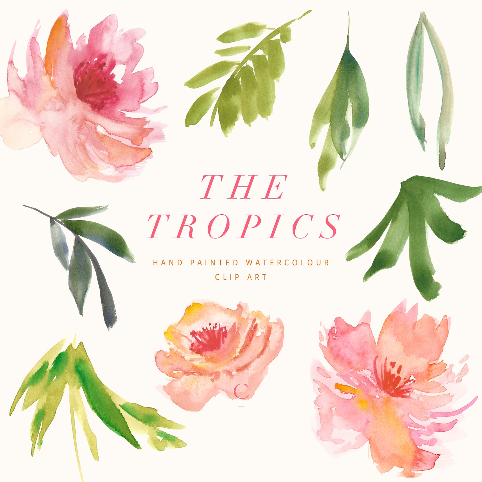 Watercolor Flower Clipart Floral Clip Art Tropical Flower PNG Palm Leaf ...